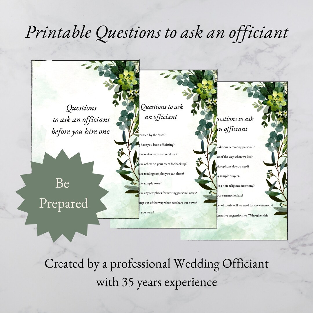 Wedding Officiant Interview Questions Checklist (digital Download) - Etsy