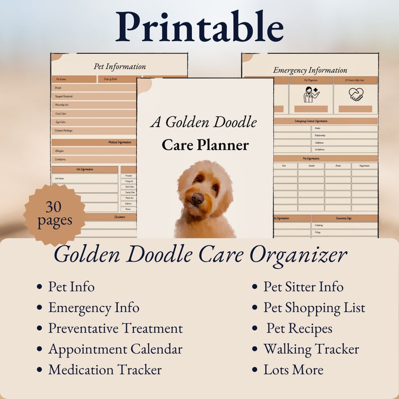 The Ultimate Golden Doodle Care Checklist, Printable PDF Planner for ...
