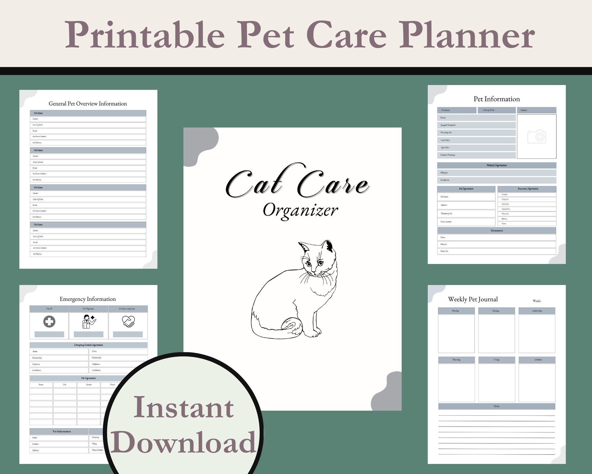 Printable Cat Care Planner, Cat Care Planner, Pet Care Planner, Pet ...