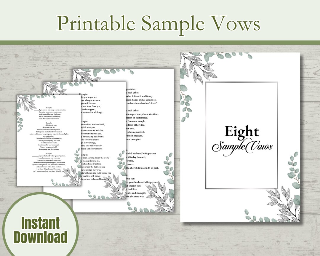 Sample Wedding Vows, Digital Download, Wedding Anniversary, Wedding ...