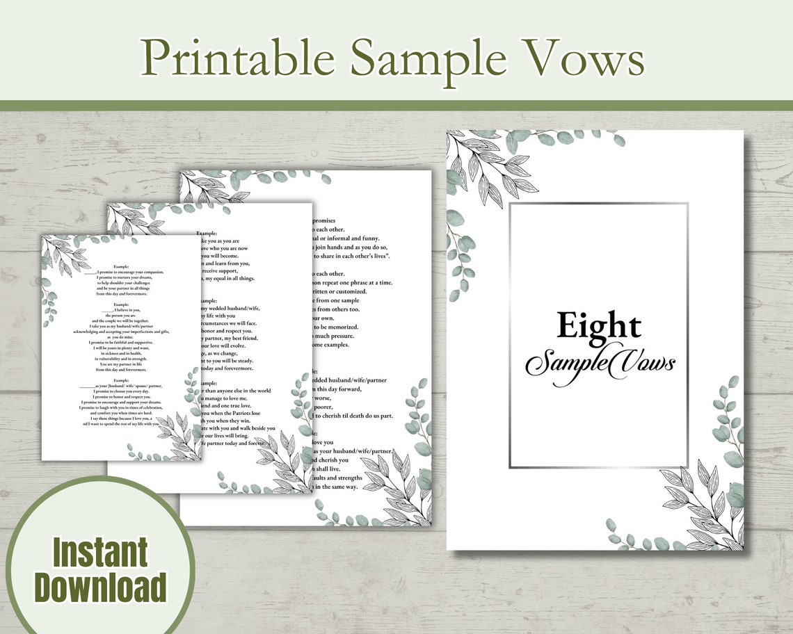 Sample Wedding Vows, Digital Download, Wedding Anniversary, Wedding ...