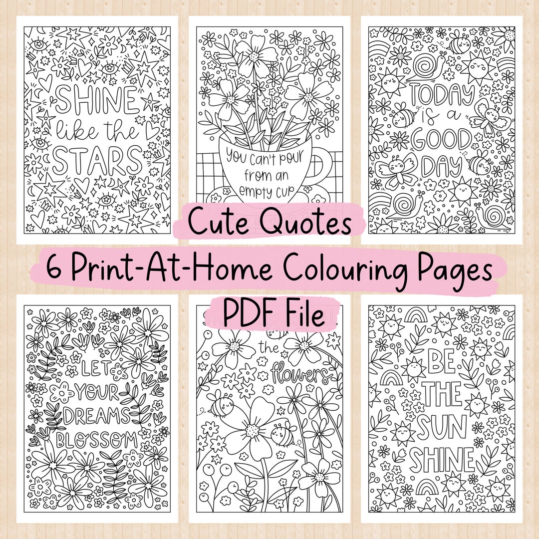 6 A4 Cute Floral Quotes Colouring Pages PDF Digital Download for ...