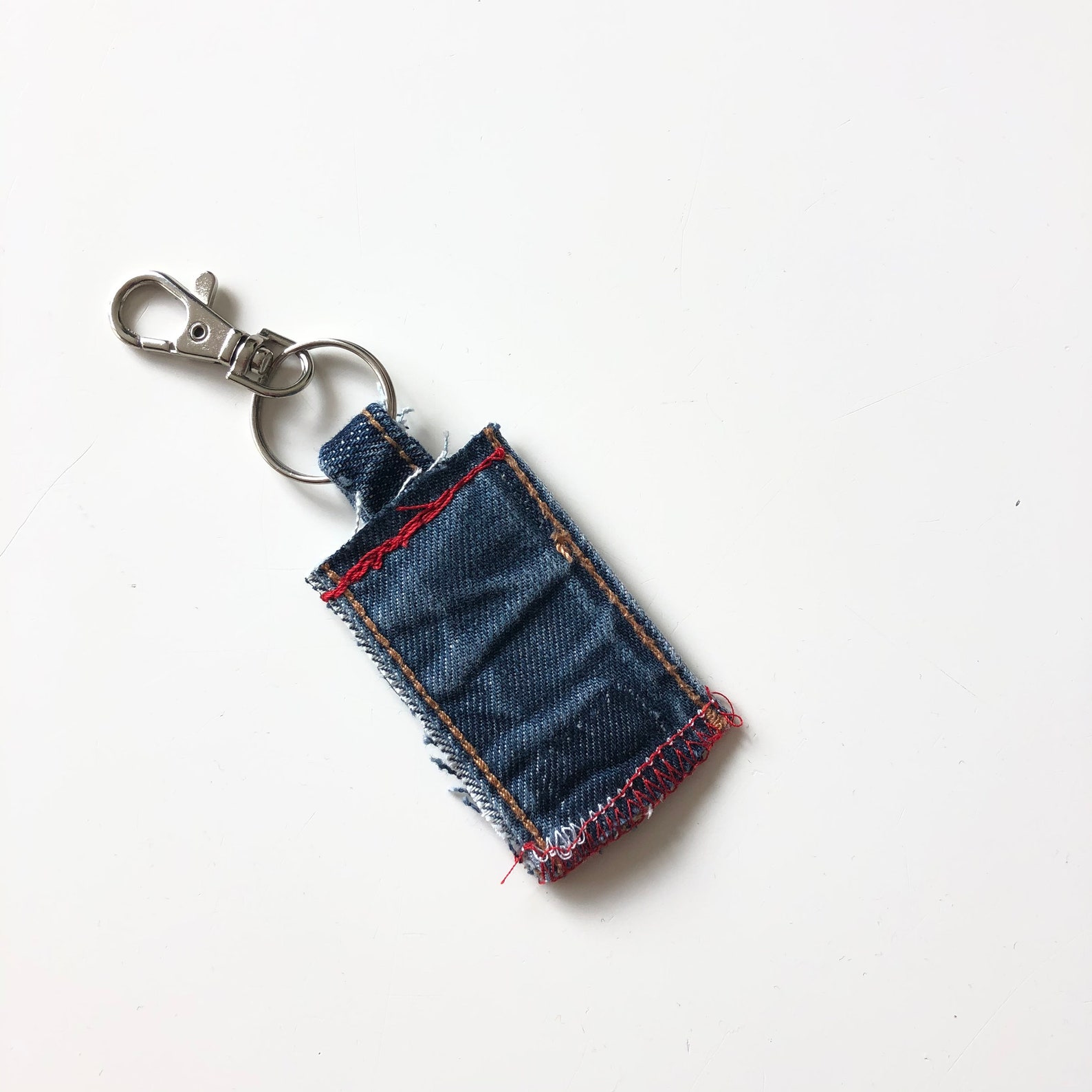 Blue Denim Keychain Repurposed Keychain Initials Keychain Blue Denim ...