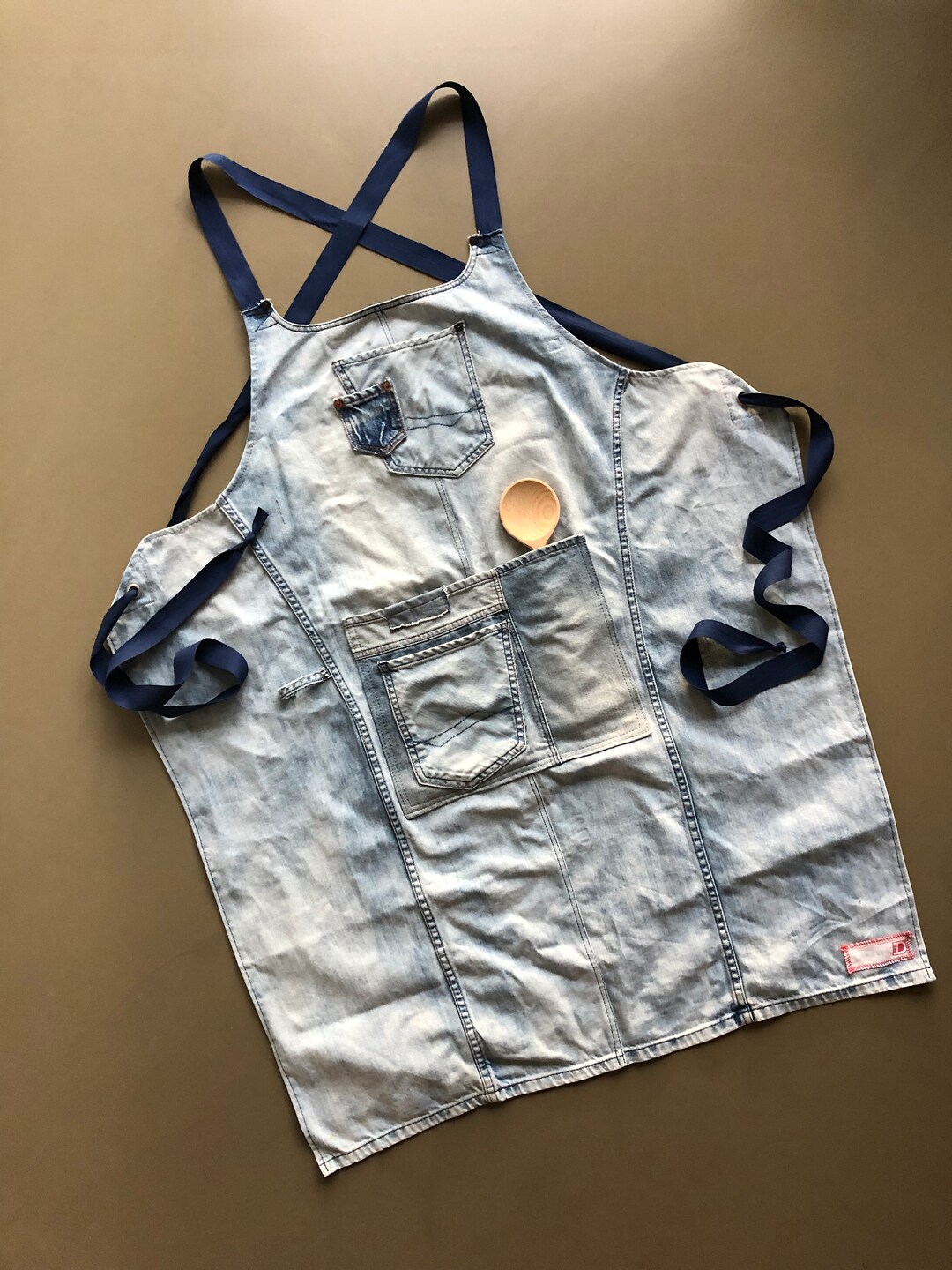 Blue Denim Apron Cross Back Apron Handmade Recycled Full Apron Washed ...
