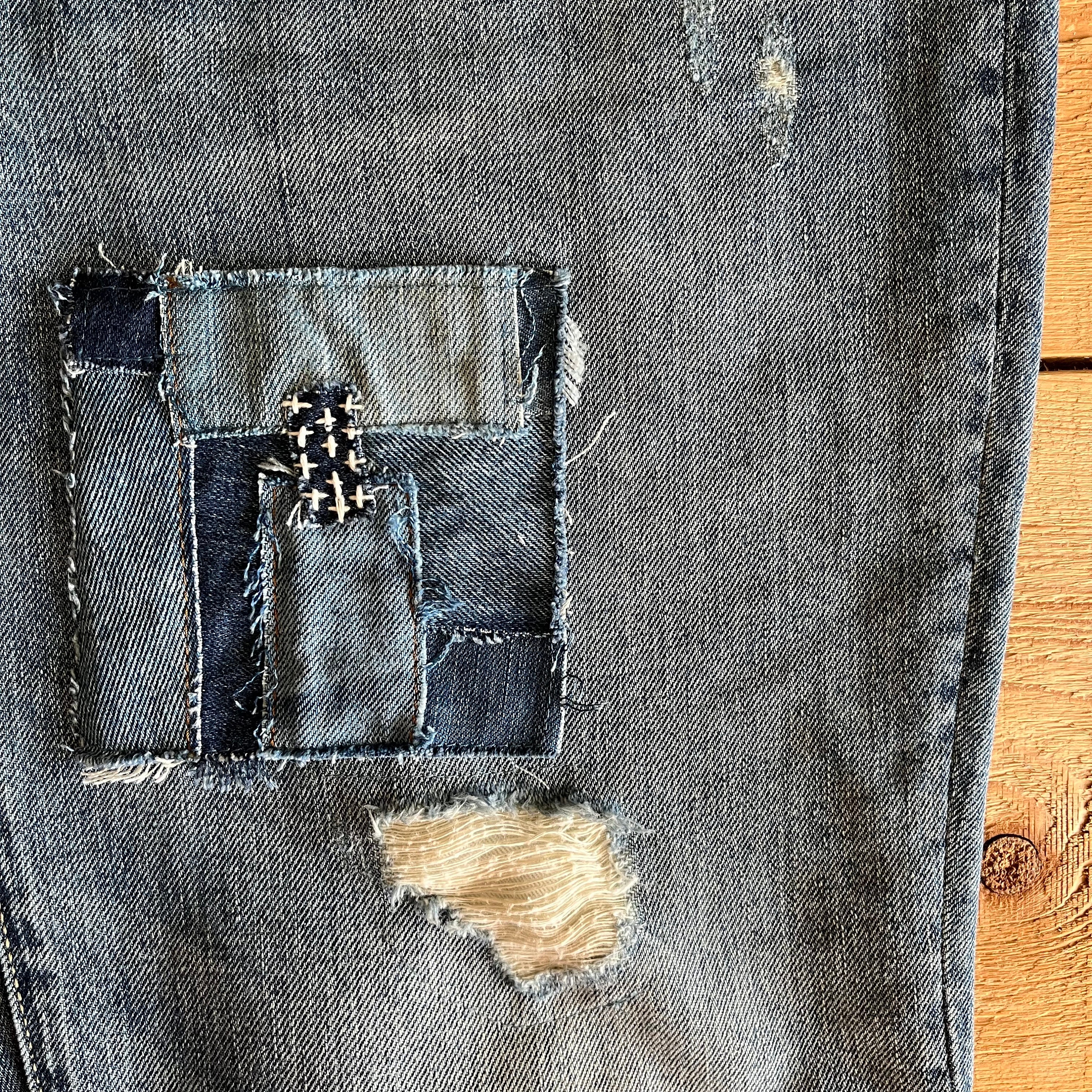 Sashiko Embroidered Patch Blue Jeans Patch Recycled Denim Applique ...