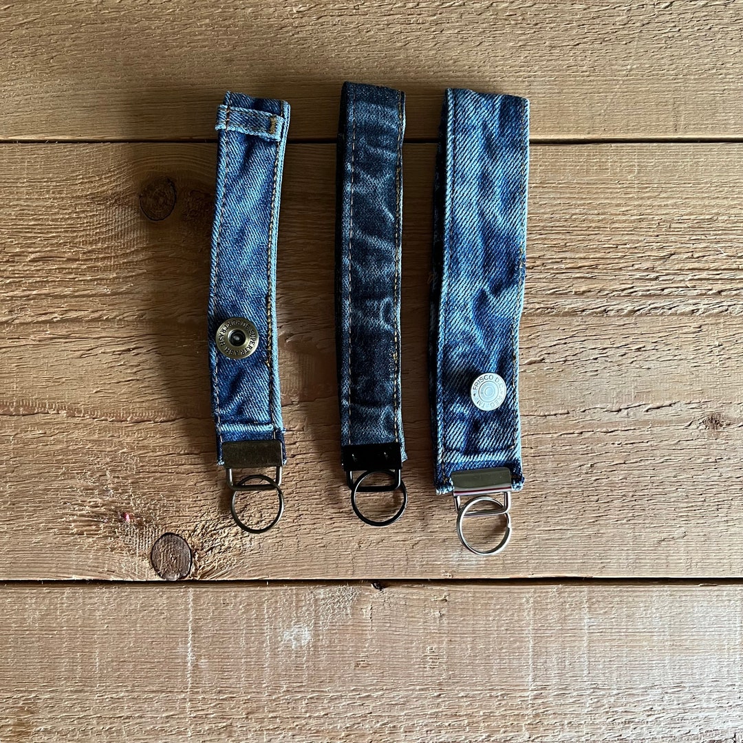 Blue Denim Keyfob - Repurposed Denim Keyfob - Handmade Blue Jeans ...
