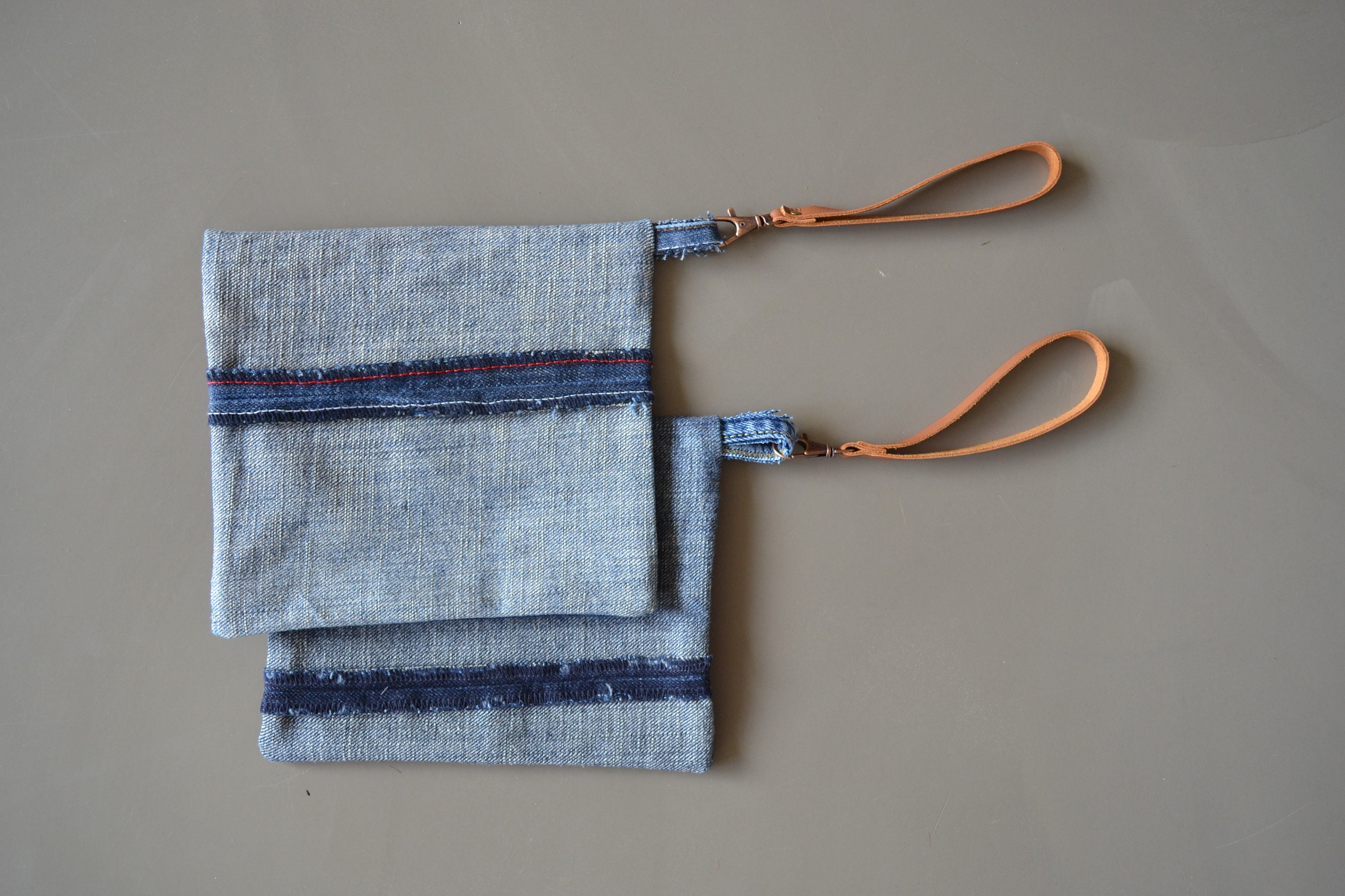 Blue Denim Zipper Pouch Handmade Wristlet Repurposed Upcycled Jeans ...