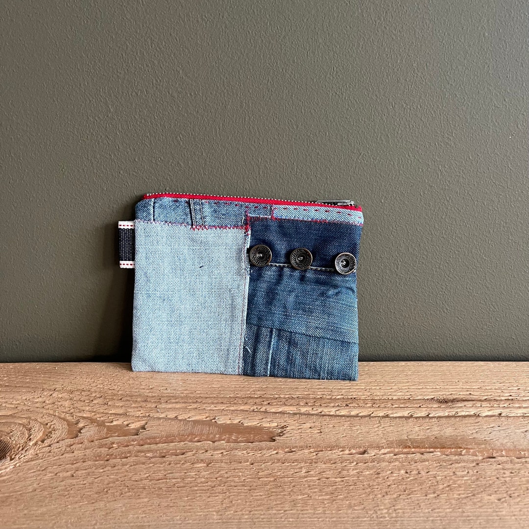 Patched Jeans Purse - Repurposed Blue Jeans Zipper Pouch - Gift for Him ...