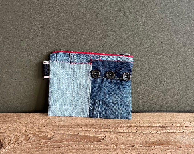 Patched Jeans Purse - Repurposed Blue Jeans Zipper Pouch - Gift for Him ...