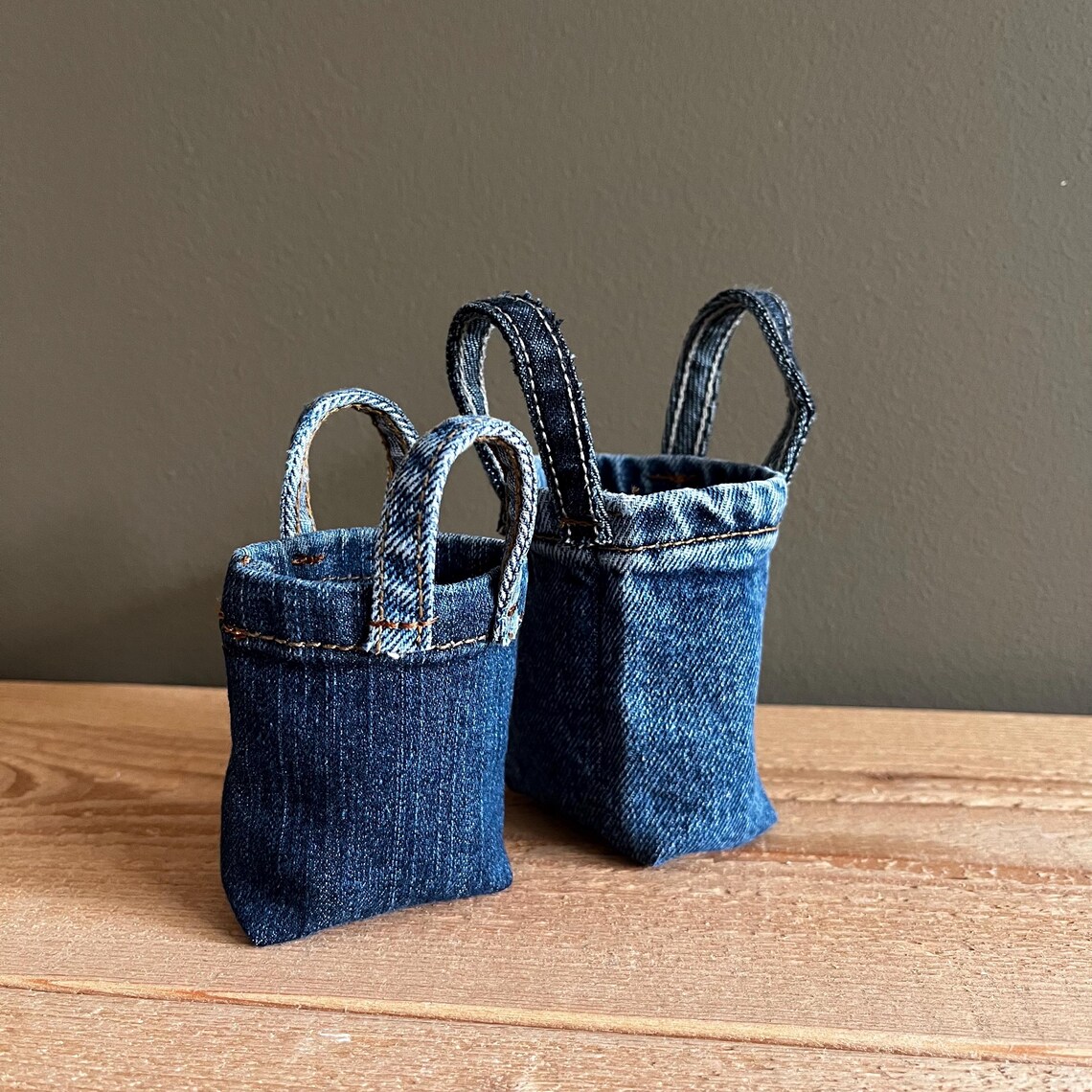 Mini Blue Gift Bag - Handmade Small Repurposed Denim Basket - Recycled ...