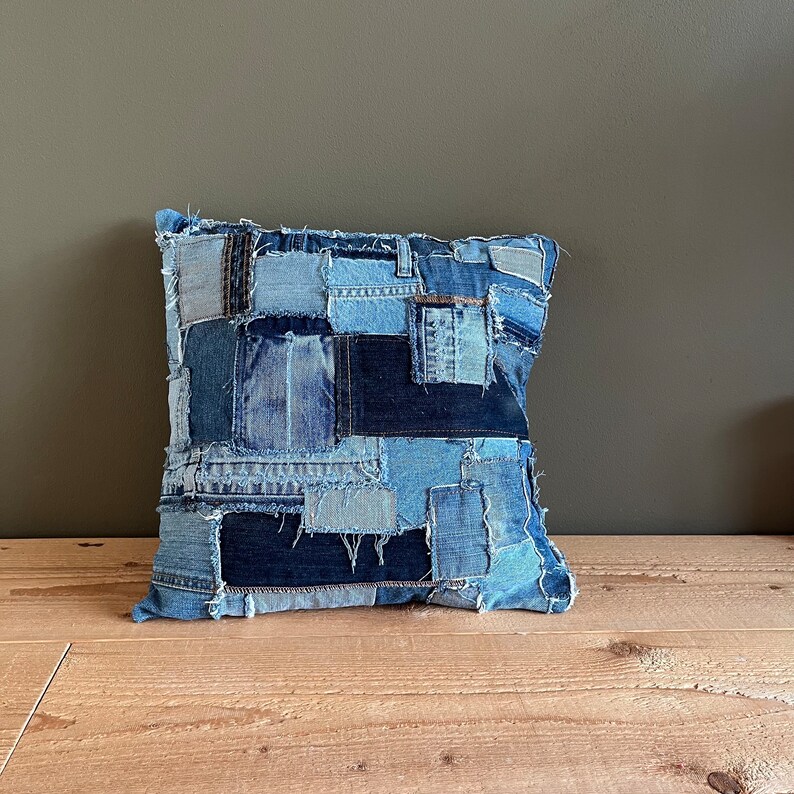 Denim Cushion Cover Blue Pillow Cover Patchwork Cushion Square Cushion ...