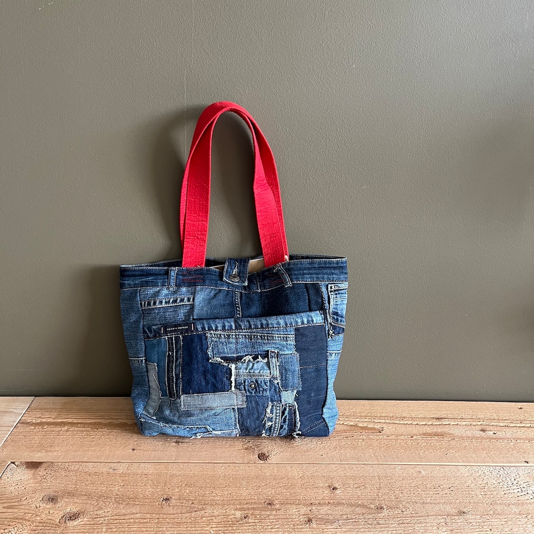 Patchwork Denim Tote Bag Handmade Upcycled Blue Jeans - Etsy