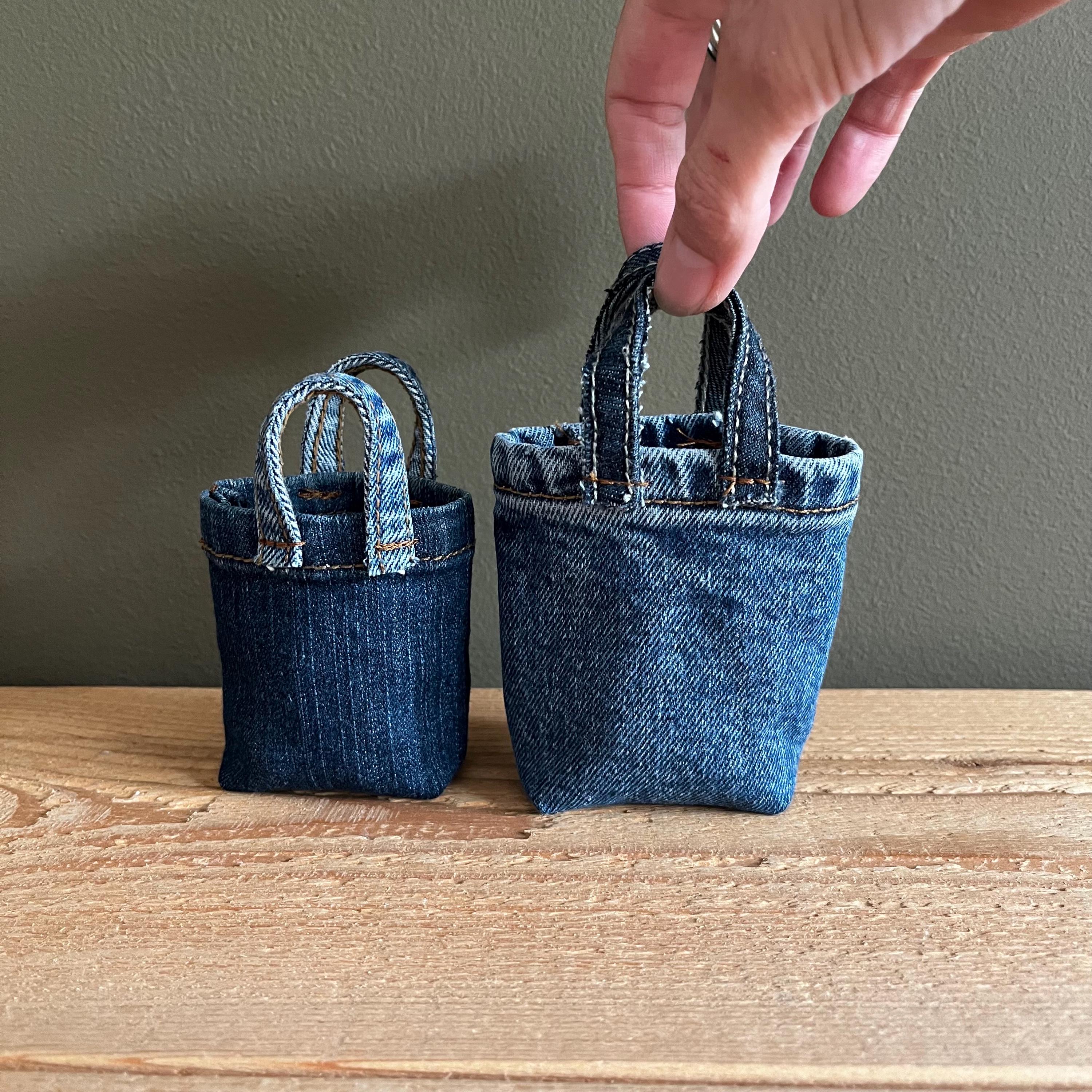 Mini Blue Gift Bag - Handmade Small Repurposed Denim Basket - Recycled ...