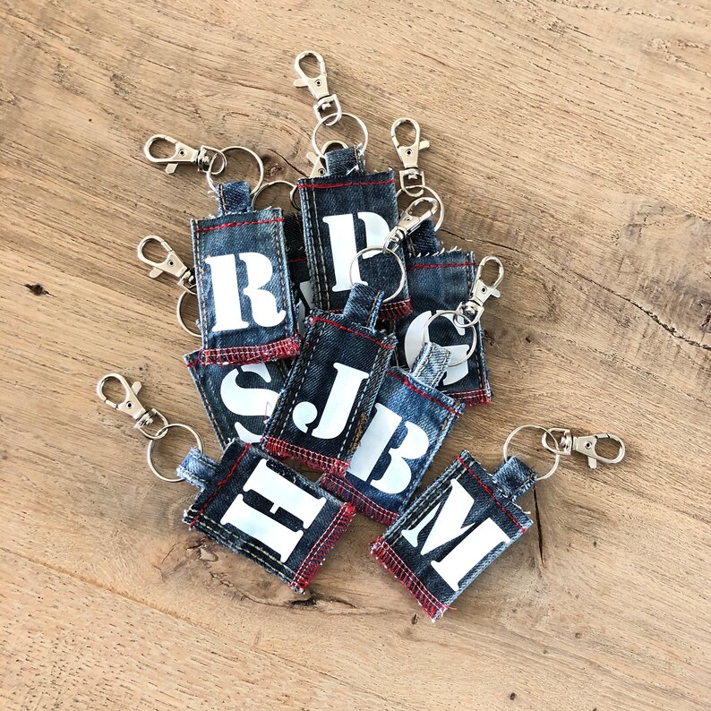 Blue Denim Keychain Repurposed Keychain Initials Keychain Blue Denim ...
