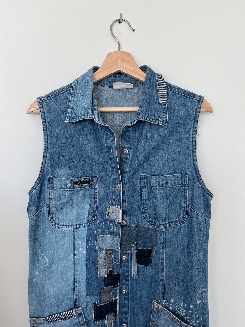 Refashioned Duster - Long Blue Jeans Denim Vest - Sleeveless Dress ...
