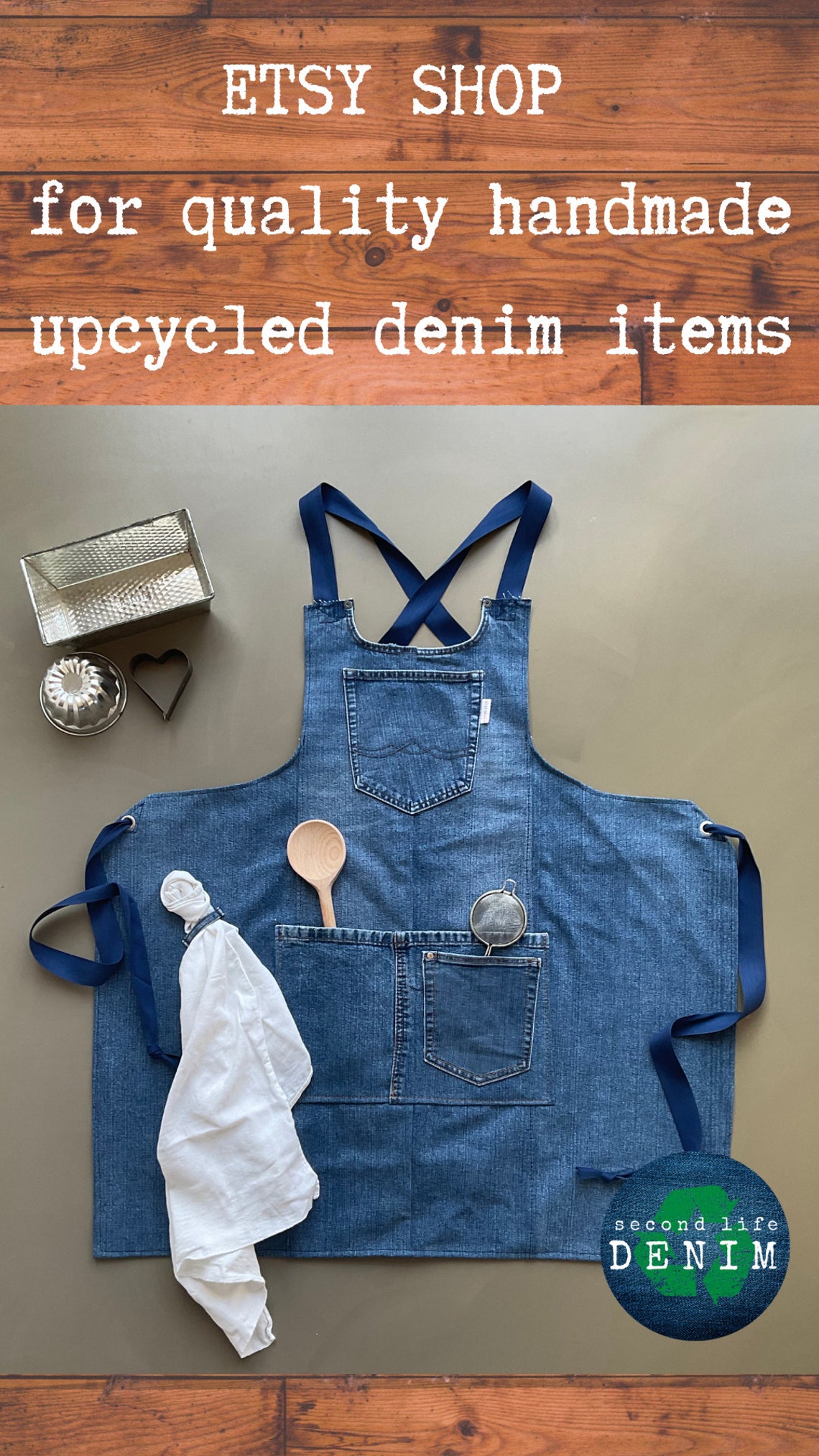 Blue Denim Apron Cross Back Apron Handmade Recycled Full Apron Washed ...