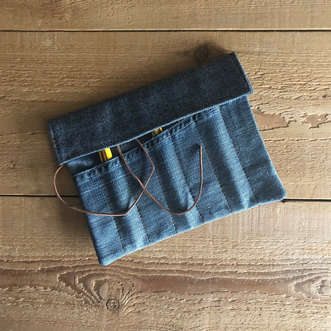 Denim Pencil Roll Blue Pencil Roll Handmade Artist Brush Roll Small ...