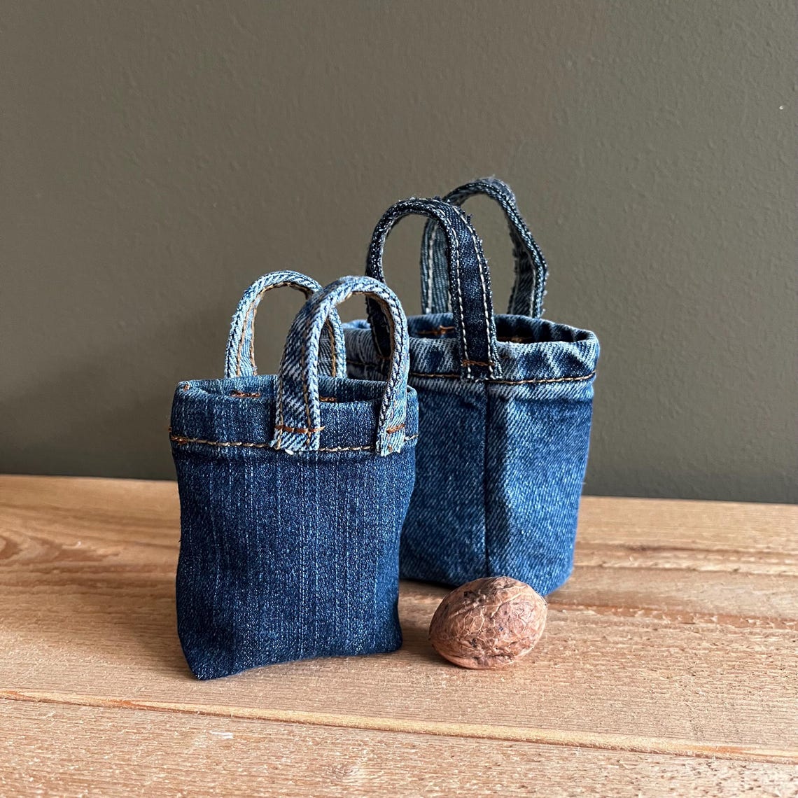 Mini Blue Gift Bag - Handmade Small Repurposed Denim Basket - Recycled ...