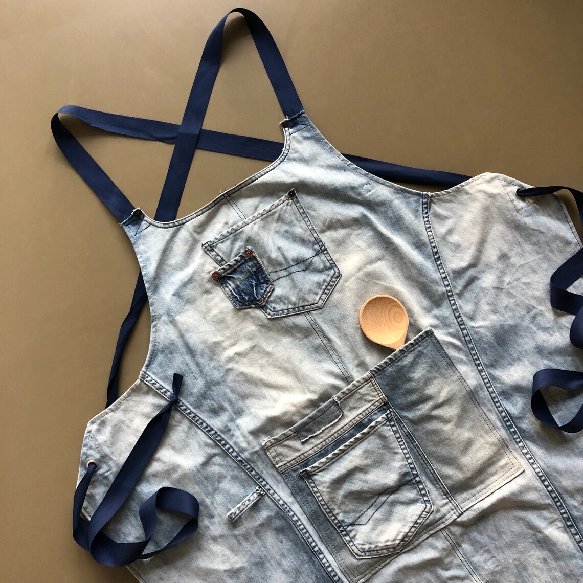 Blue Denim Apron Cross Back Apron Handmade Recycled Full Apron Washed ...