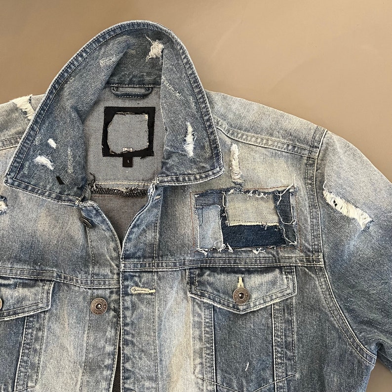 Restyled Denim Jacket Blue Jean Jacket Patched Blue Jacket Embellished ...