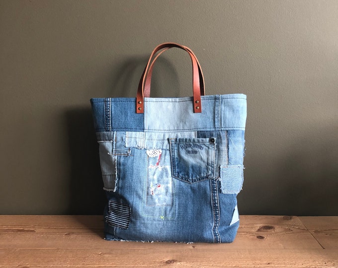 Patchwork Denim Tote Bag Handmade Upcycled Blue Pepe Jeans - Etsy
