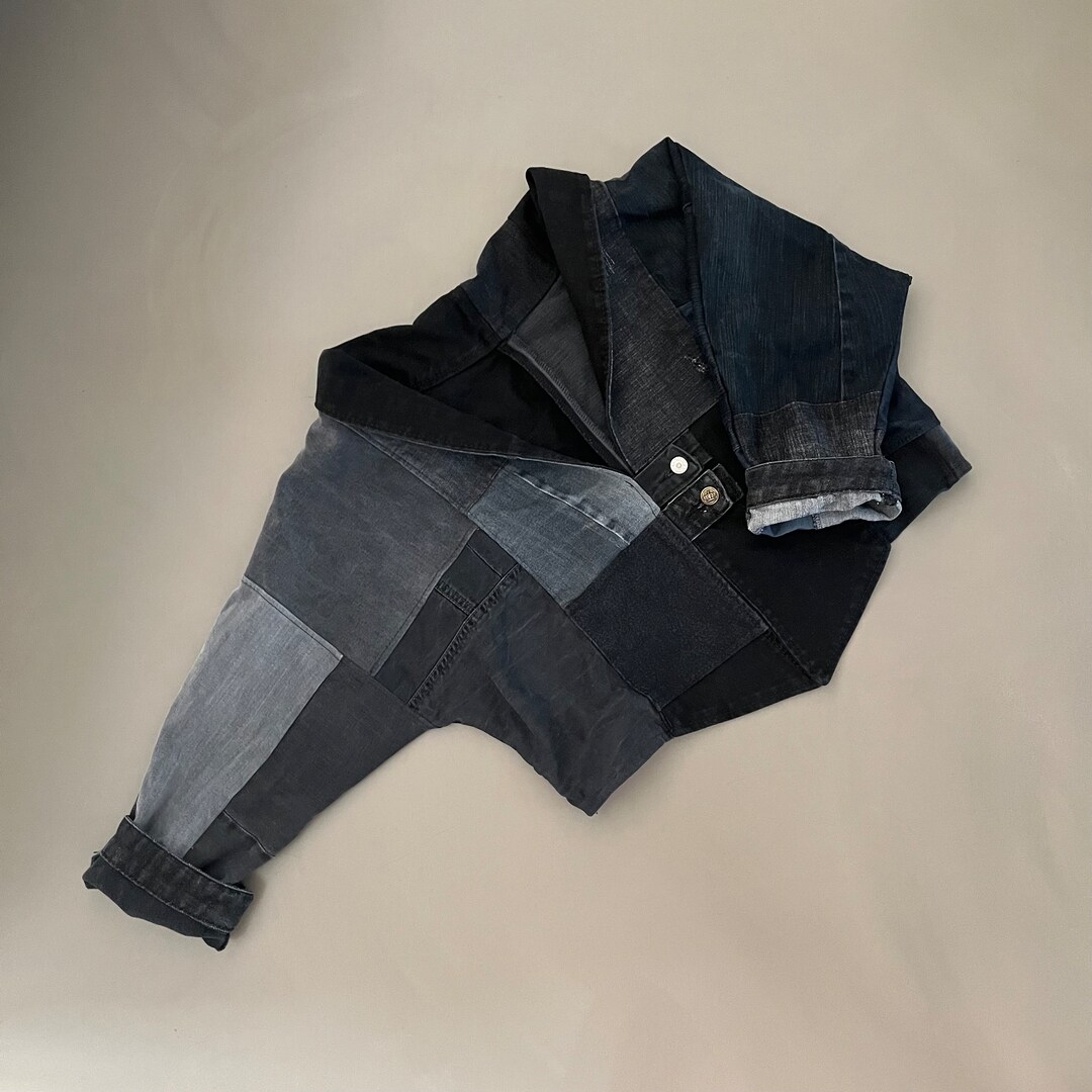 Handmade Denim Jacket - Patchwork Jacket - Cropped Black Jean Jacket ...