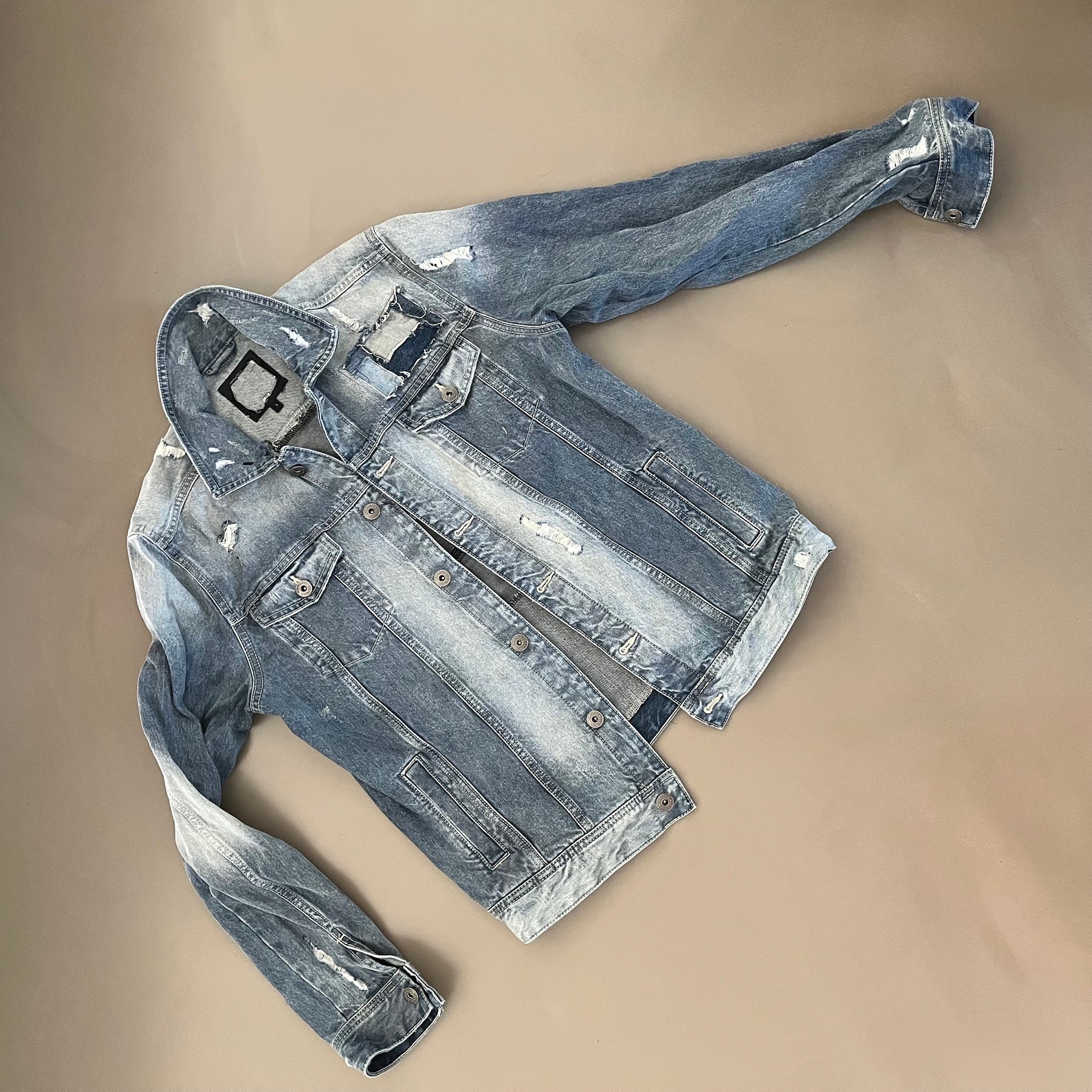 Restyled Denim Jacket Blue Jean Jacket Patched Blue Jacket Embellished ...