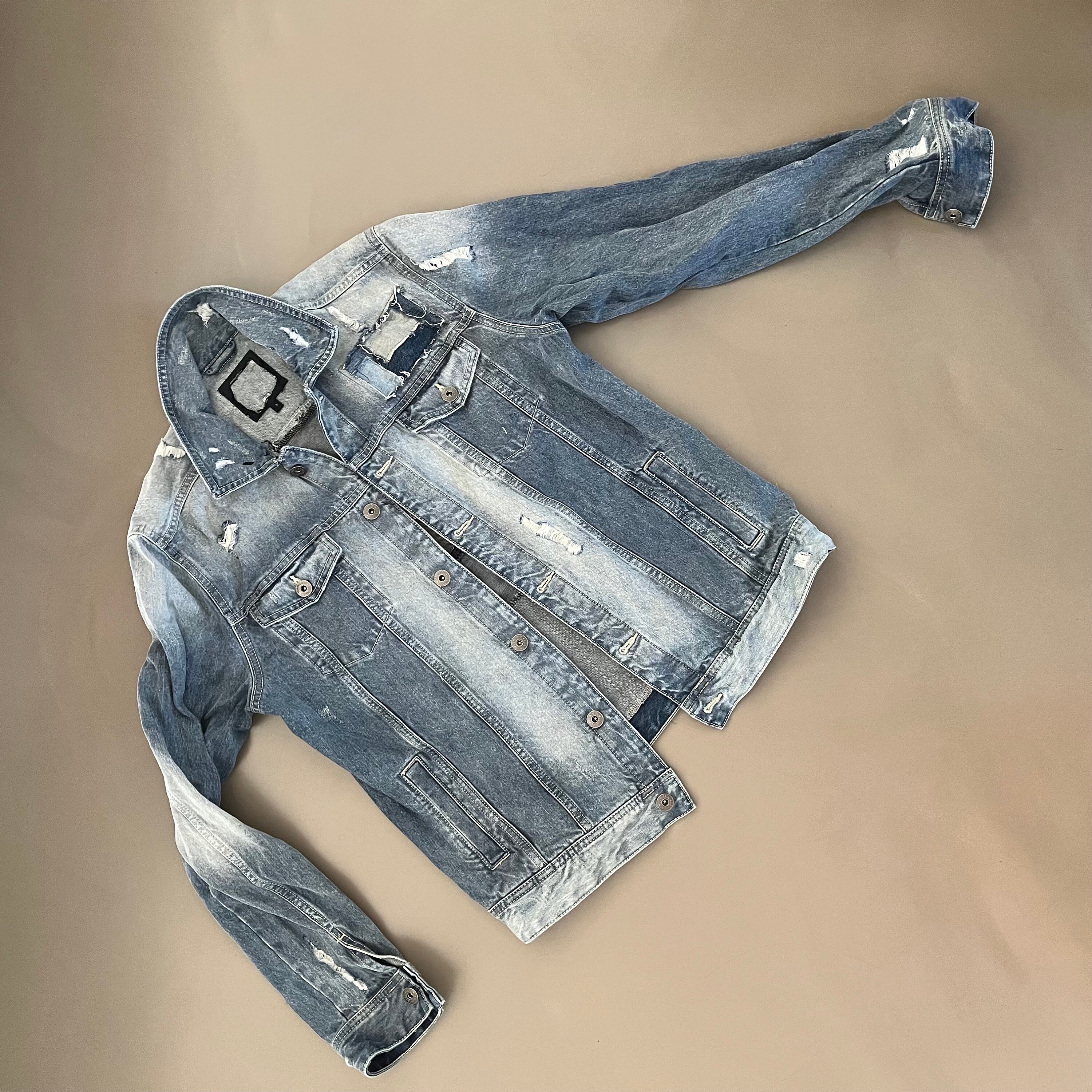 Restyled Denim Jacket Blue Jean Jacket Patched Blue Jacket Embellished ...