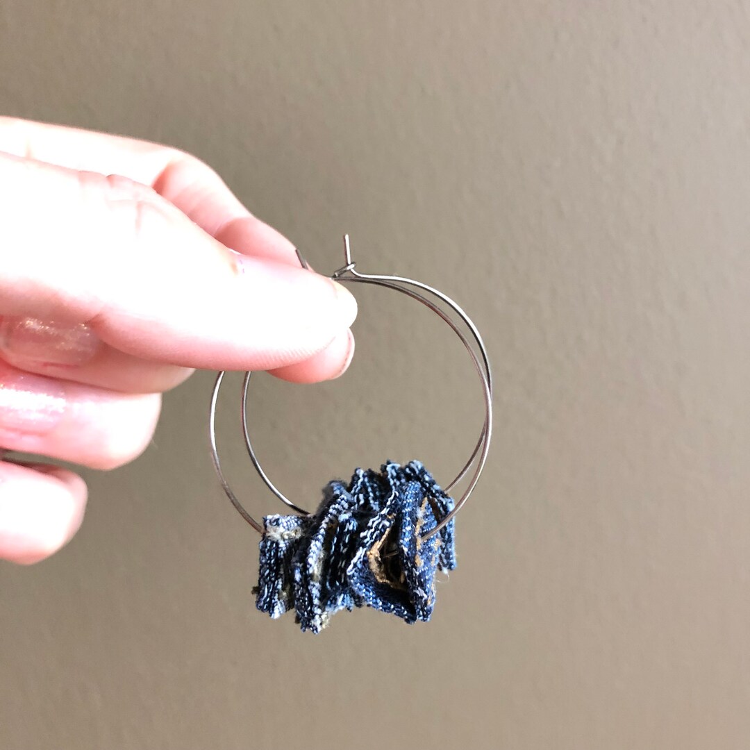 Denim Hoop Earrings Handmade Upcycled Blue Jeans Earrings - Etsy