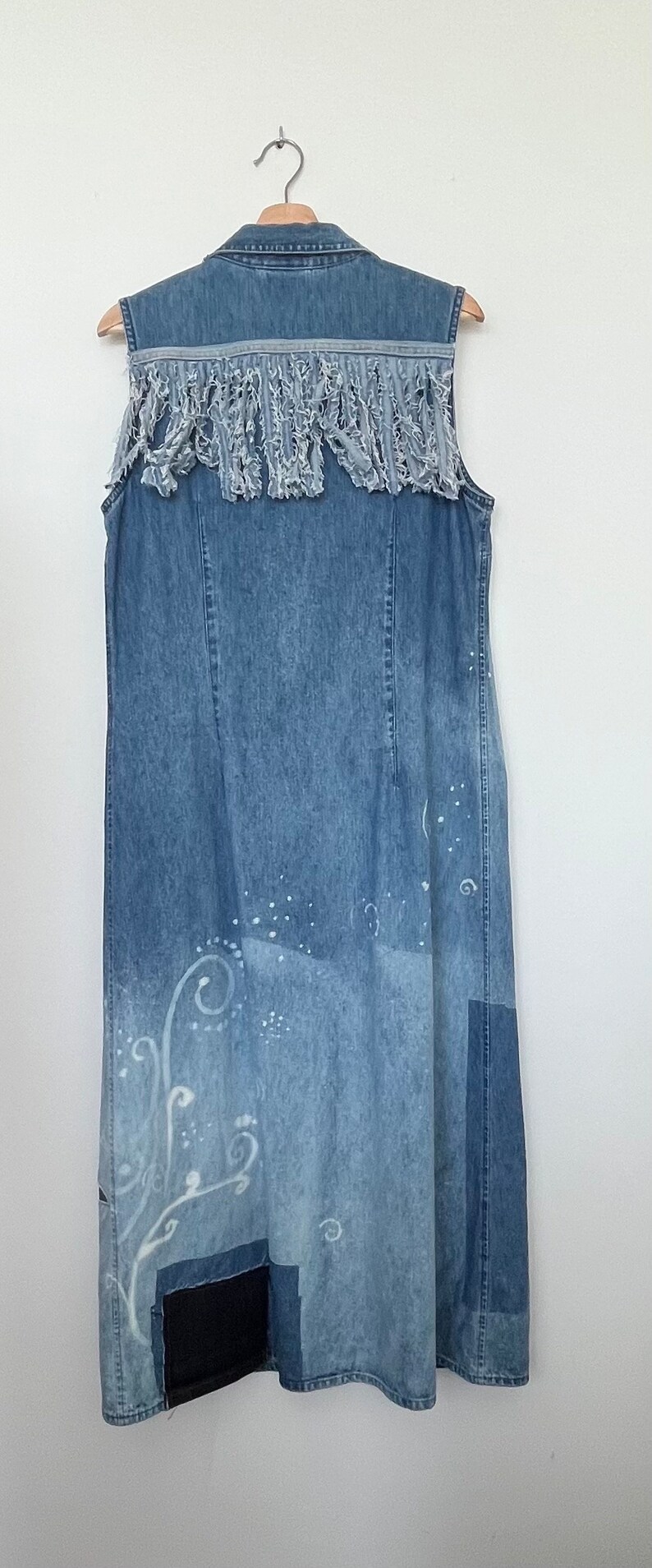 Refashioned Duster - Long Blue Jeans Denim Vest - Sleeveless Dress ...