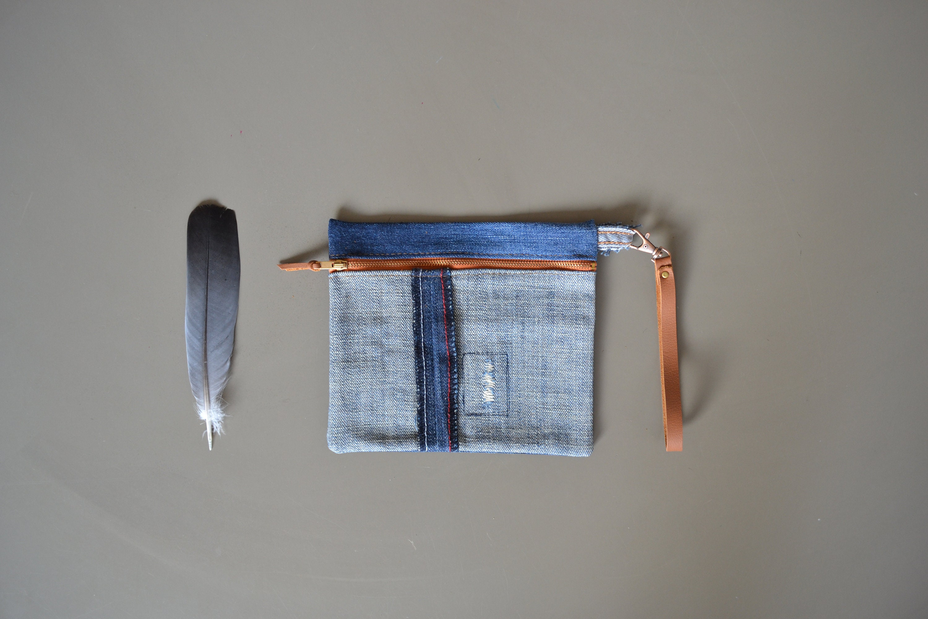 Blue Denim Zipper Pouch Handmade Wristlet Repurposed Upcycled Jeans ...
