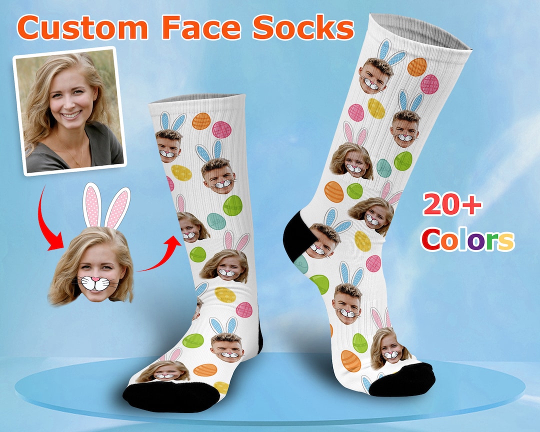 Custom Easter Socks, Photo Socks, Easter Gift, Easter Bunny Ears Socks ...