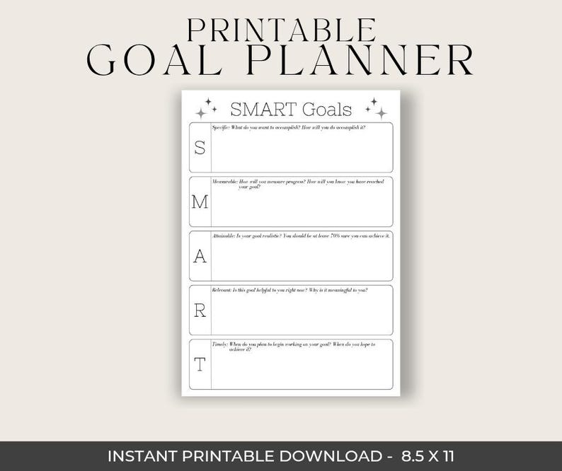 SMART Goals Printable | SMART Goal Planner for Adults | Printable Goal ...