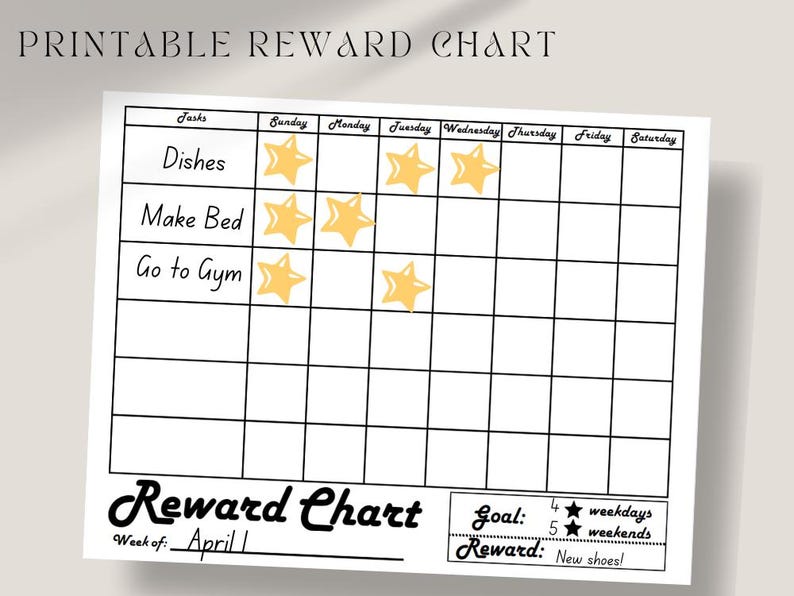 Reward Chart Printable | Chore Chart for Adults | Printable Sticker ...