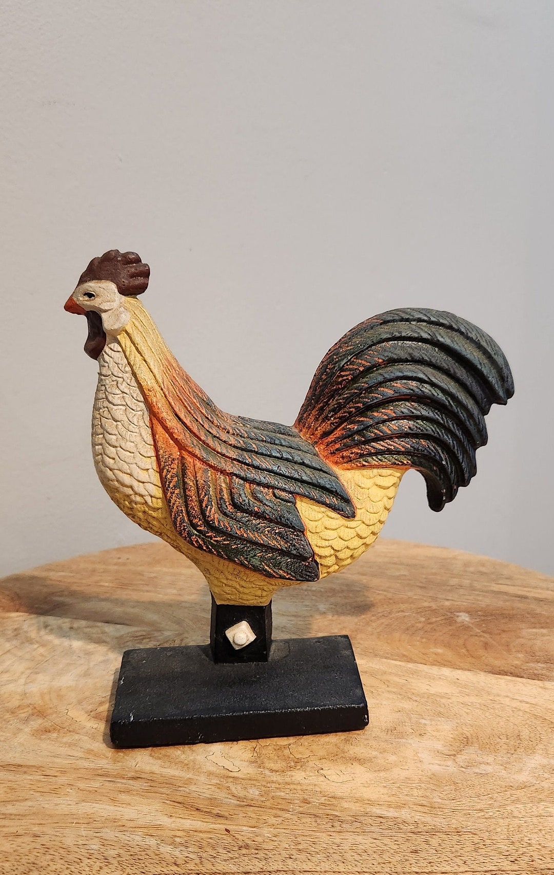 Vintage Cast Iron Door Stopper Shaped Like a Colorful Rooster, THT 2000 ...