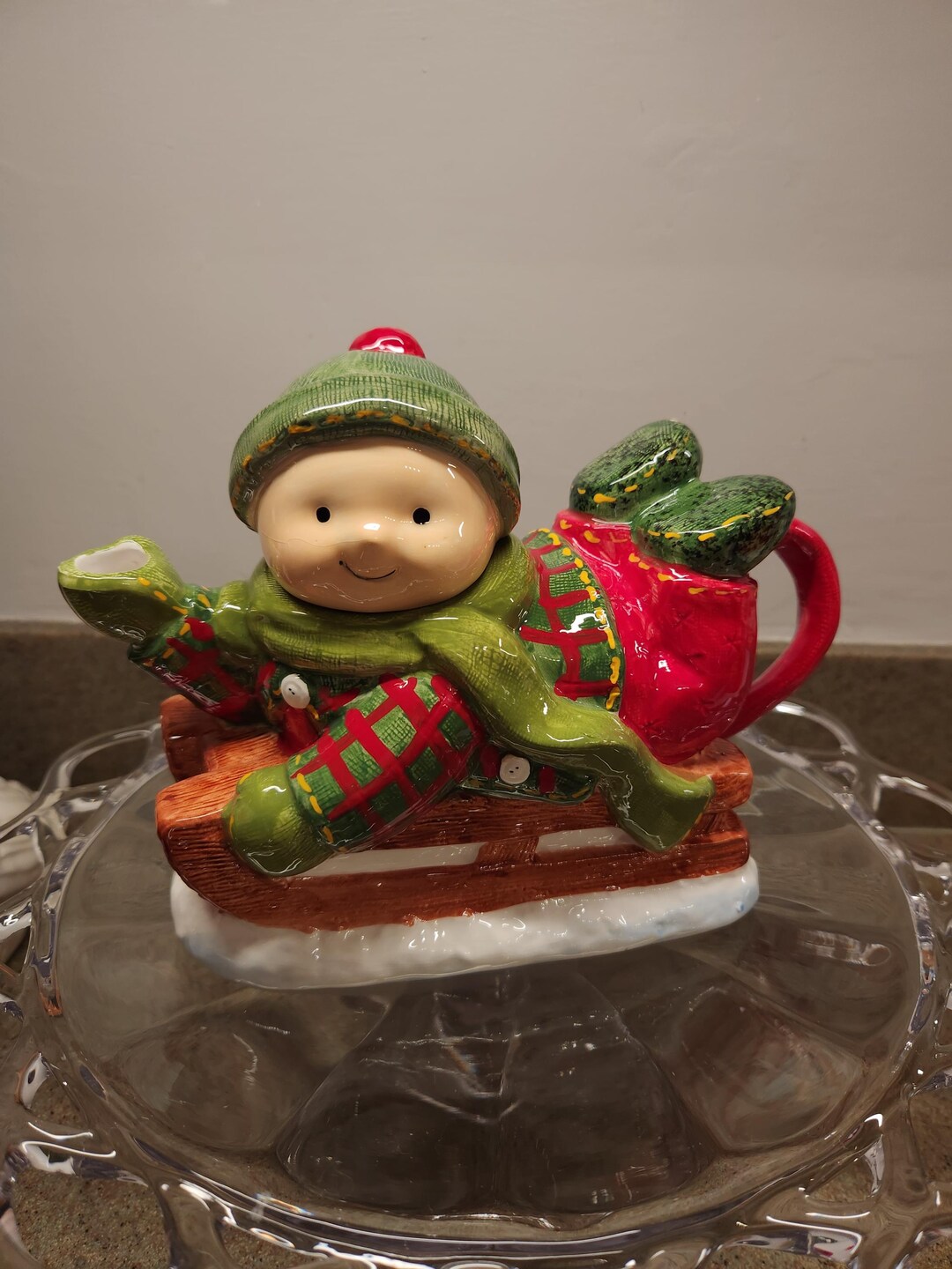 Vtg Ceramic Novelty Teapot Sledding Boy-shaped Teapot in Winter ...
