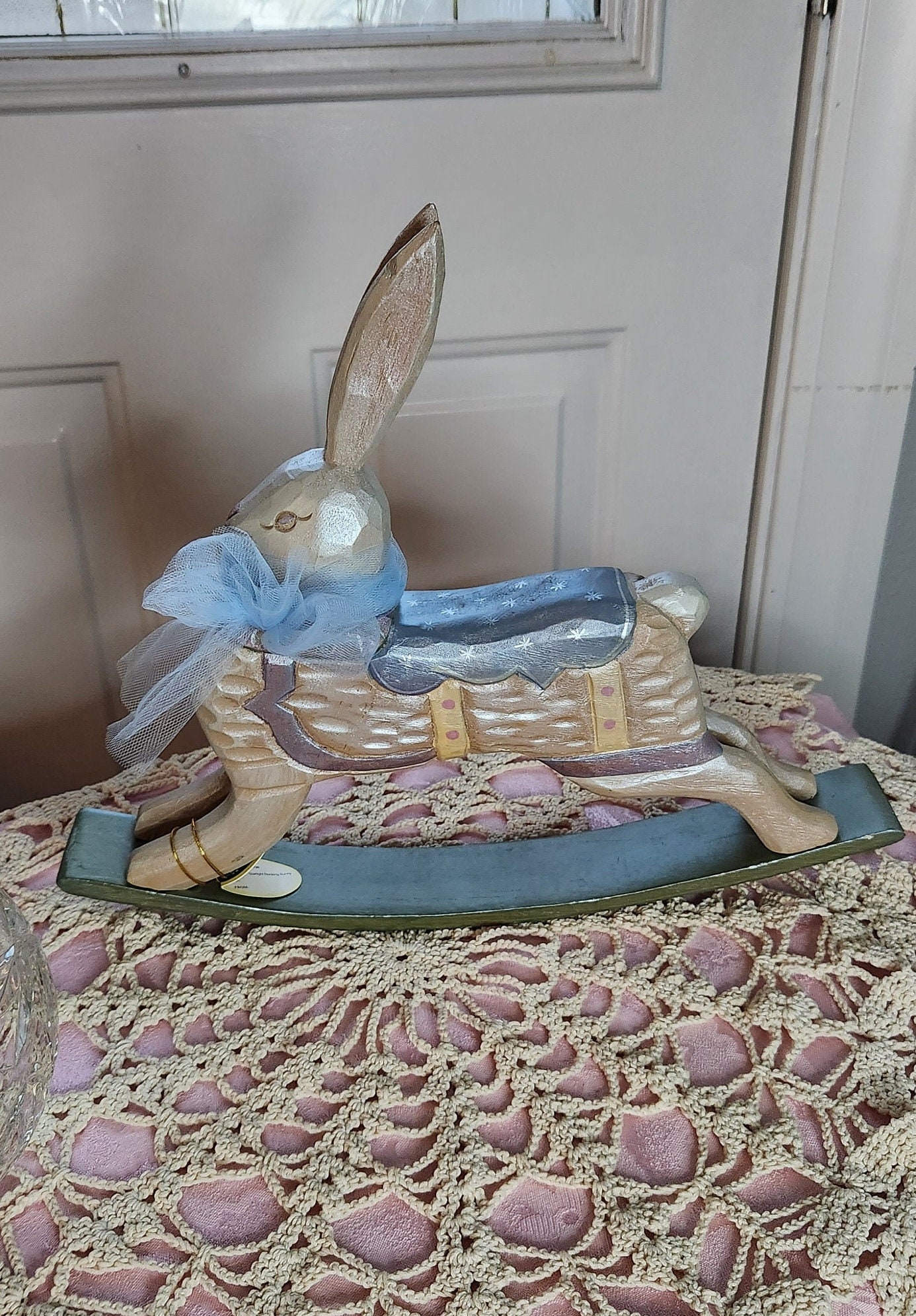 Adorable Vintage Rocking Bunny Rabbit, Pastel Easter Decor, Collectible ...