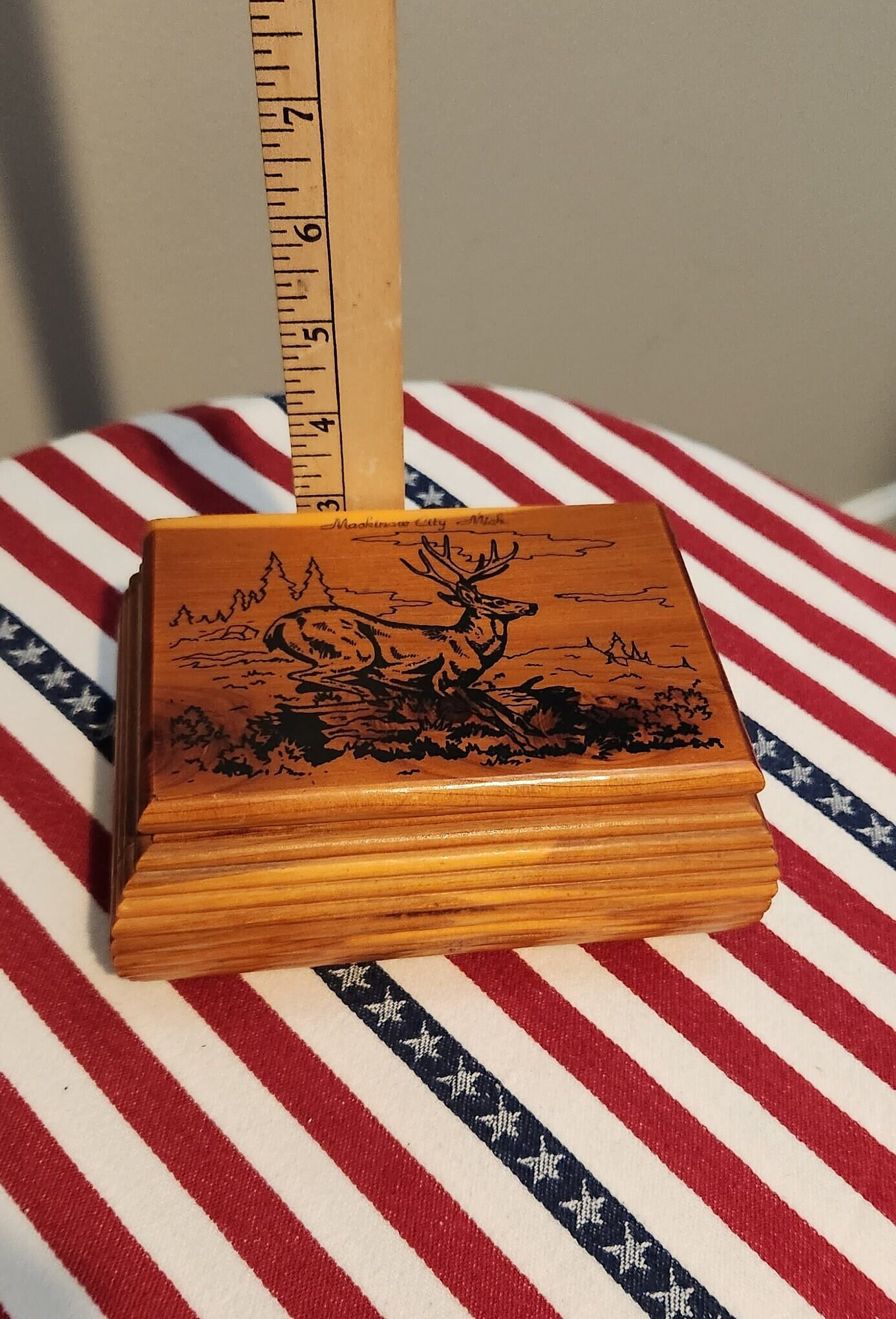 Small Vintage Cedar Box With Deer Design Mackinaw City MI - Etsy