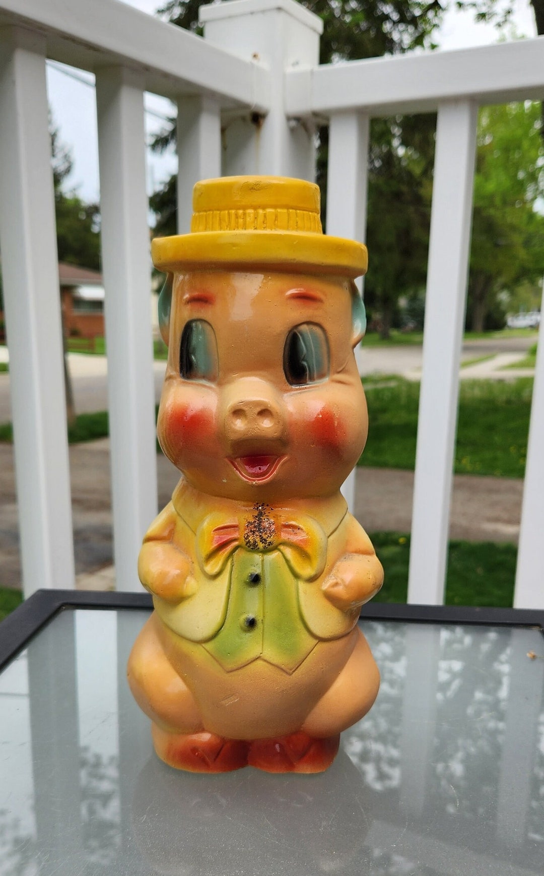 Vtg 50s Coin Piggy Bank Hand Painted Chalkware Pig With Rosy Cheeks ...