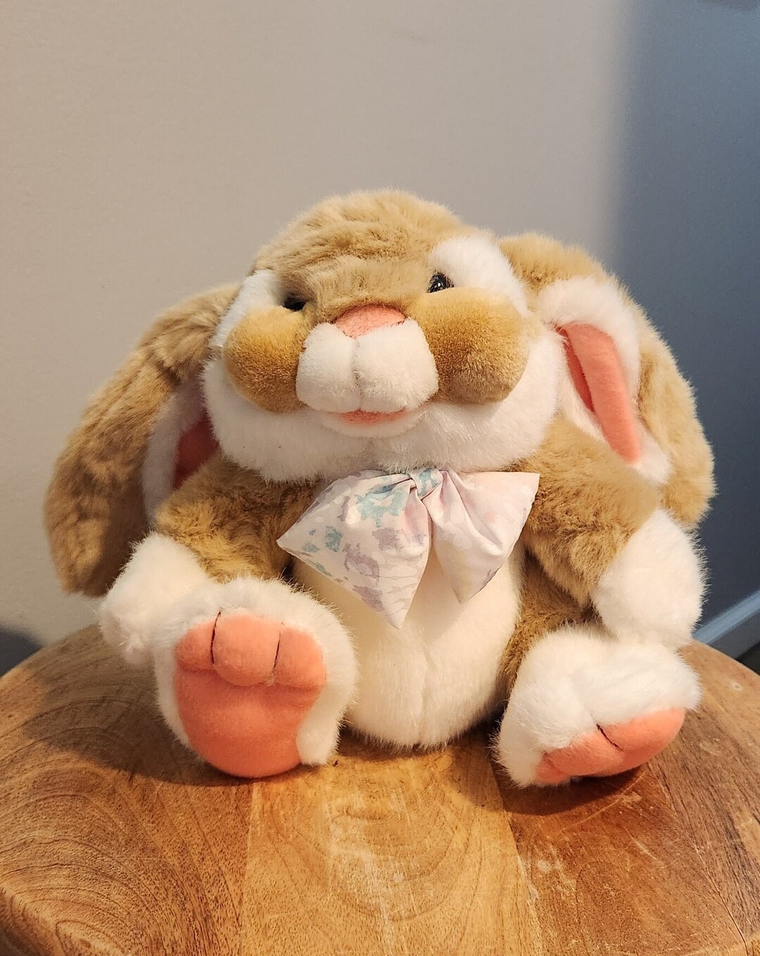 Adorable Vintage 1992 Commonwealth Plush Tan and White Bunny Rabbit With Chubby Cheeks and ...