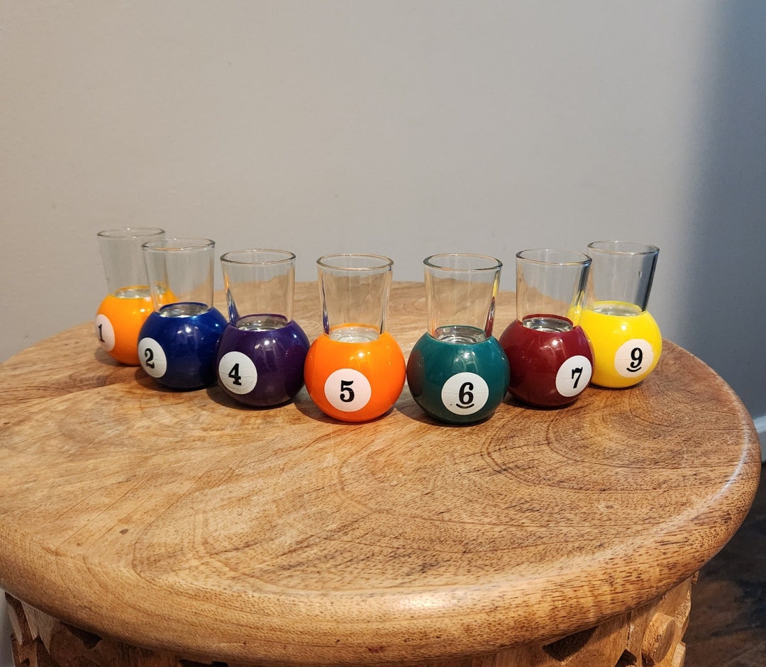 Vtg Pool Table Shot Glasses Shaped Like Pool Balls, Billiard Decor ...