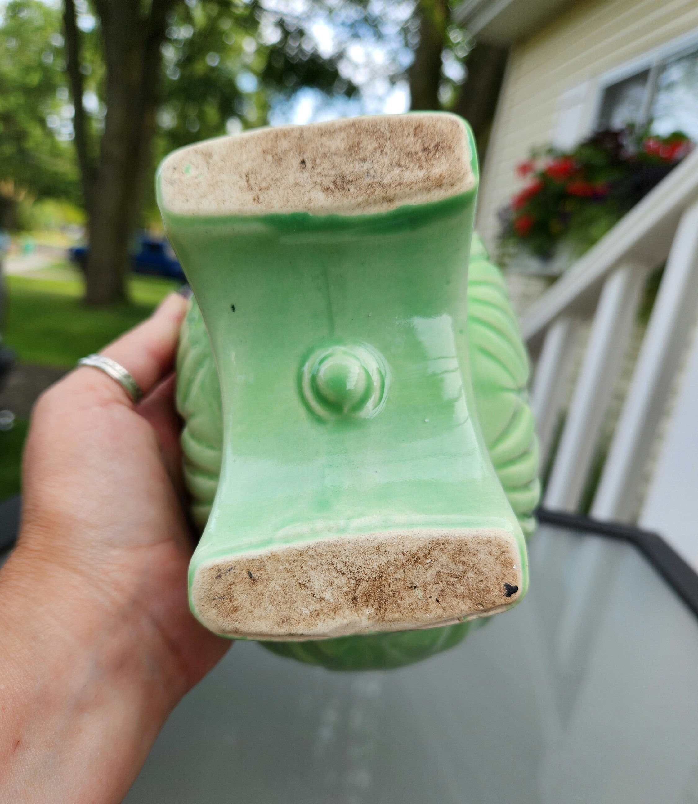 Vtg Small Light Green Ceramic Pottery Planter, Art Deco Scalloped ...