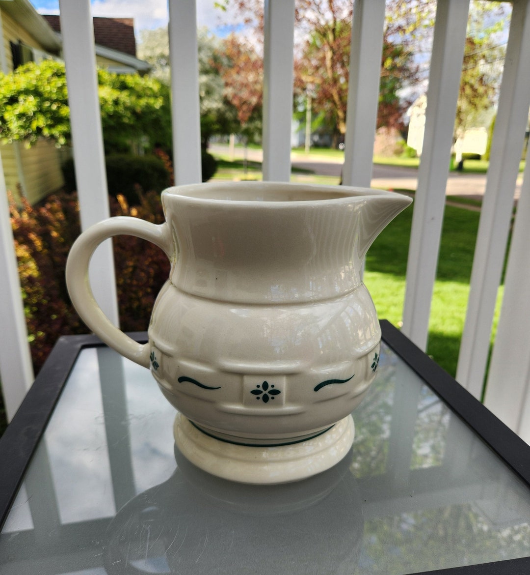 Vtg Longaberger Basket Pottery Pitcher White With Green Accents, USA ...