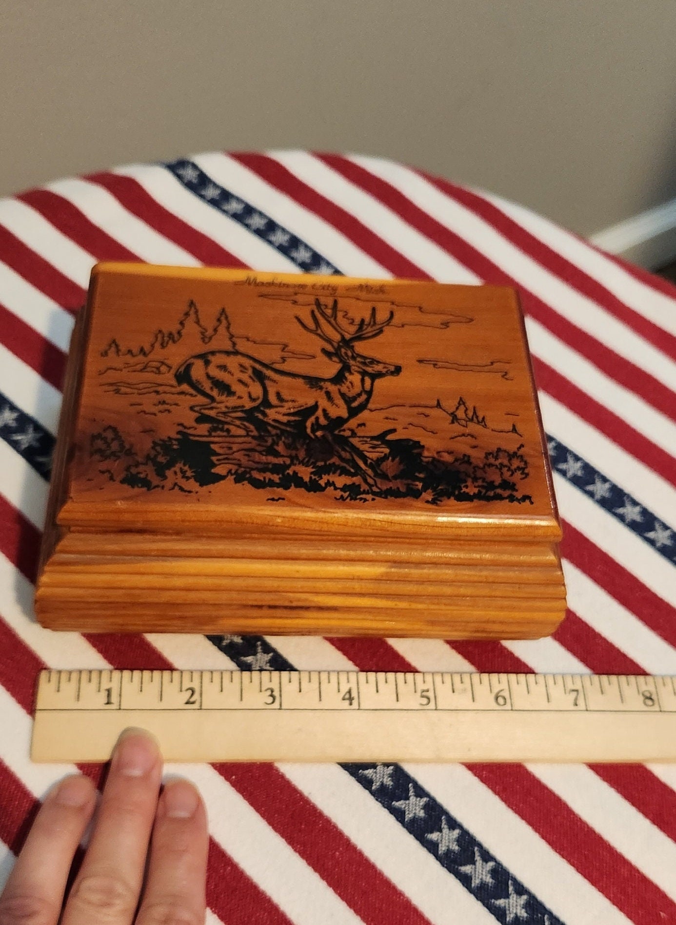 Small Vintage Cedar Box With Deer Design Mackinaw City MI - Etsy