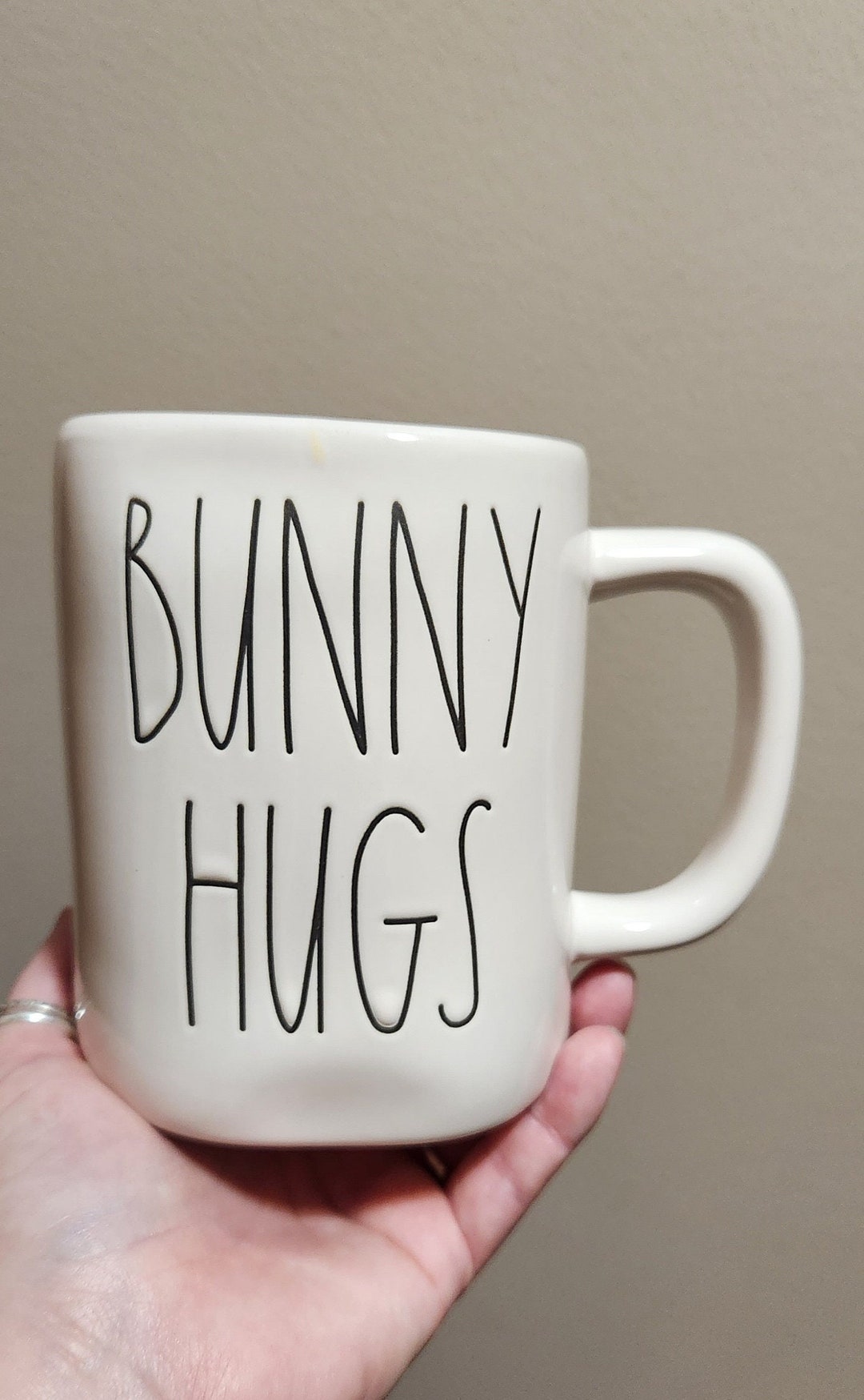 White Ceramic Mug With BUNNY HUGS and Yellow Inside, Bff Retro Mod Gift ...