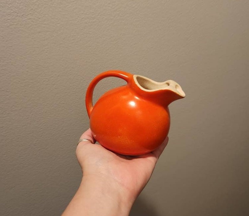 Vtg Orange Mini Tilt Ball Pitcher, USA Shabby Chic Creamer, Farmhouse ...