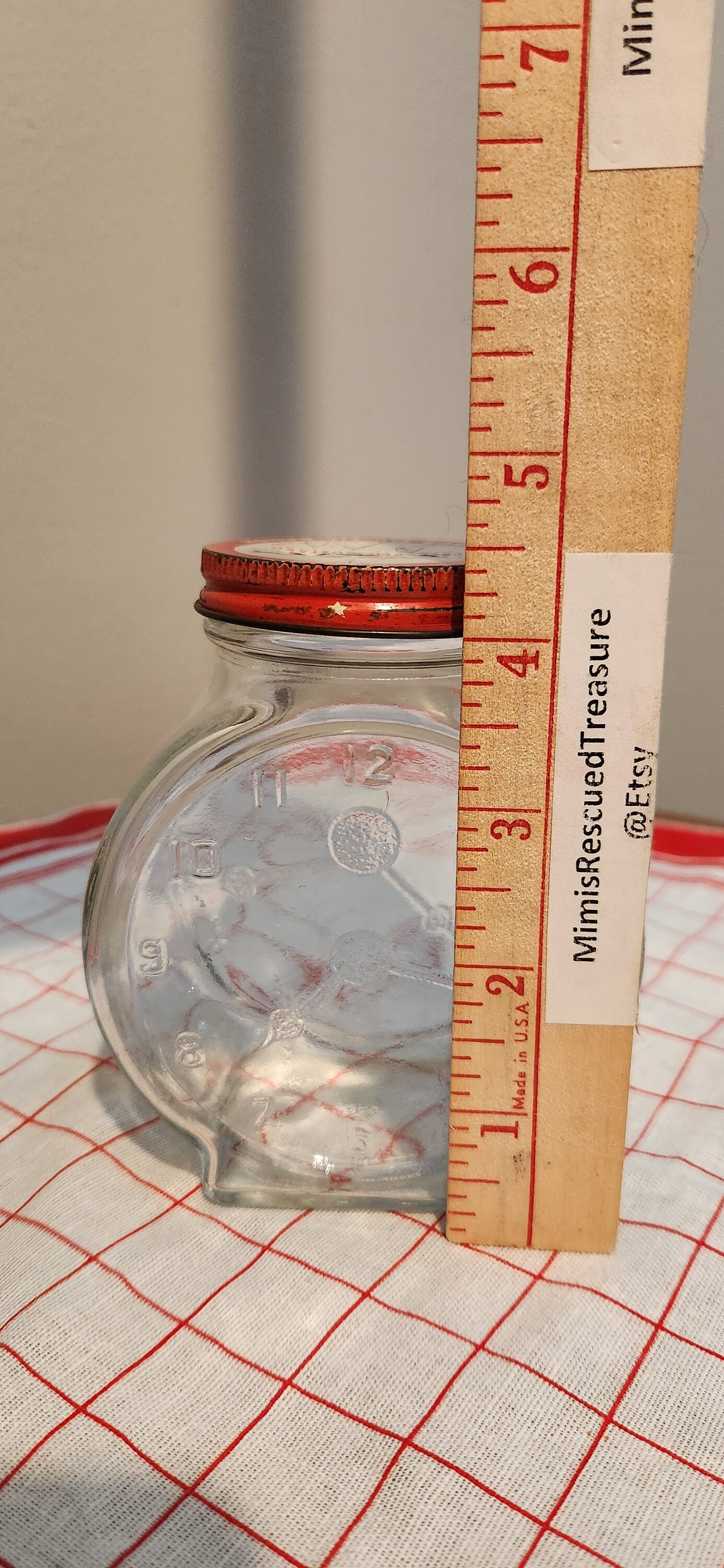 Vtg Clear Glass Clock Face Bank, Nash Mustard Kiddy Bank Tic Tic Relish ...