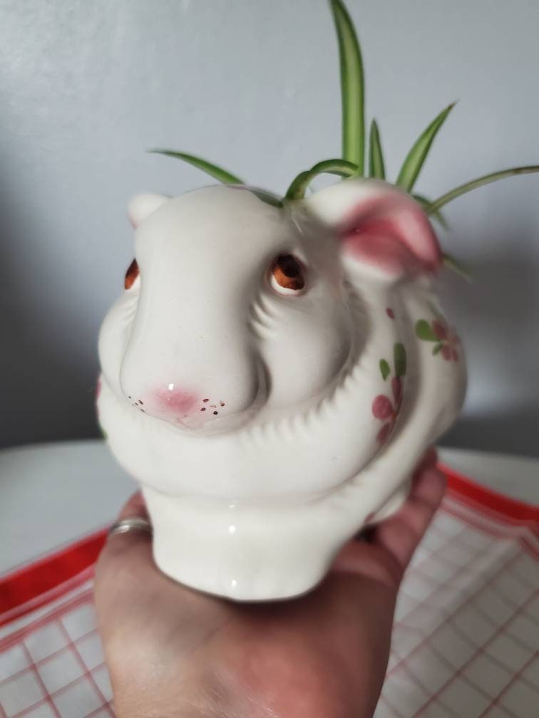 Vtg Bunny Rabbit Ceramic Planter, Hand Painted Avon Made in Brazil ...