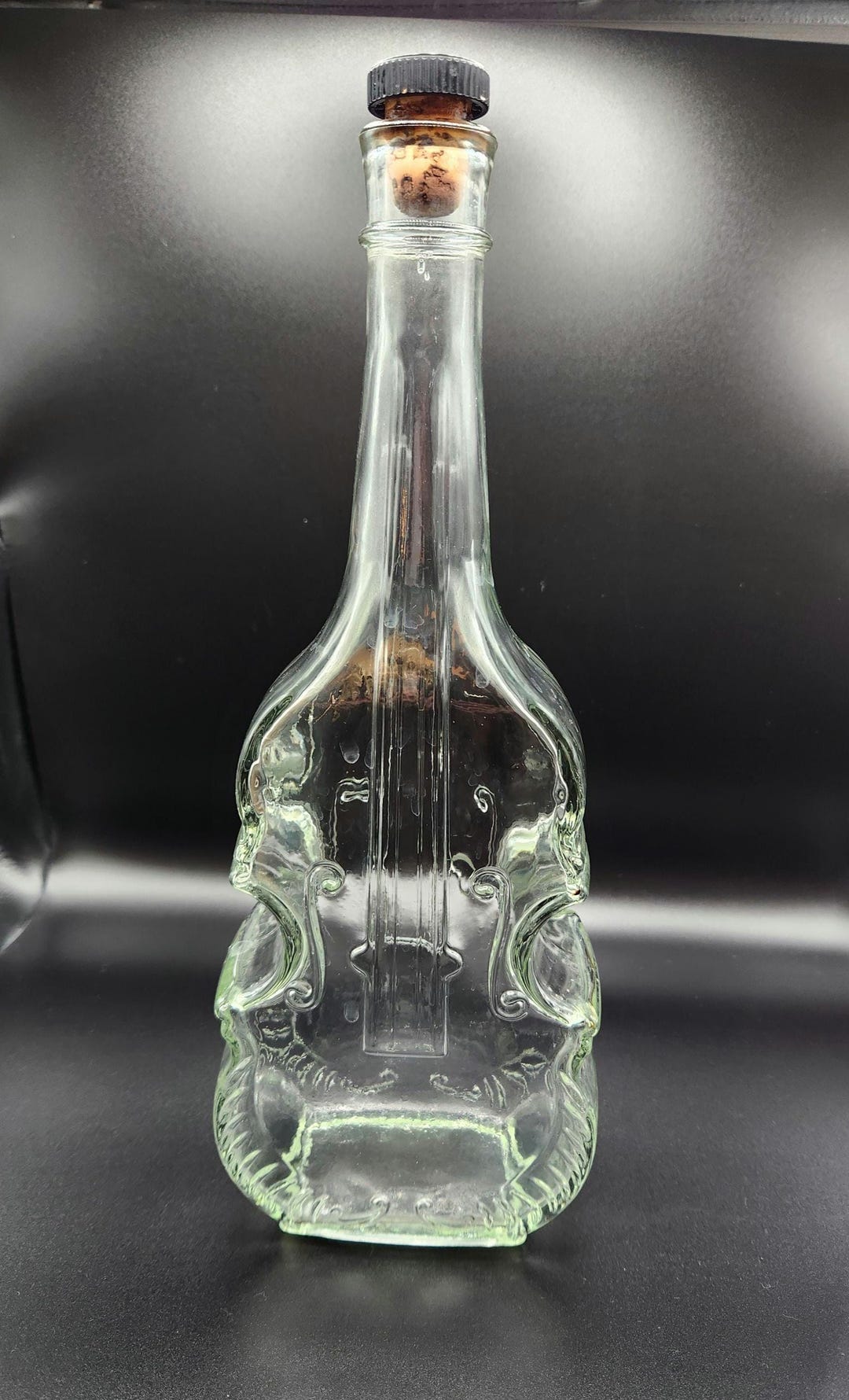 Vtg Clear Glass Jar Violin Viola Cello 12" Shaped Liquor Bottle With ...