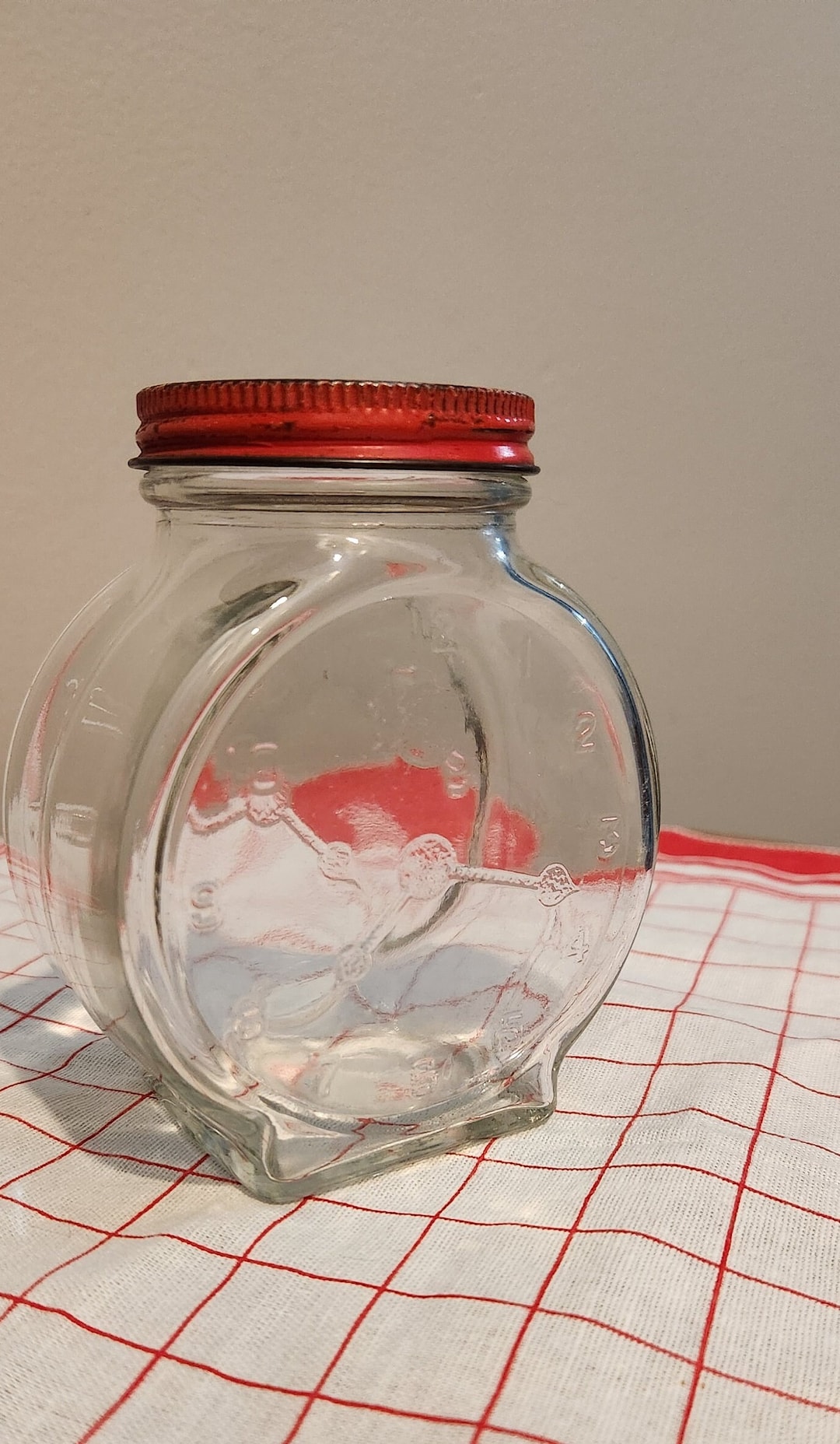 Vtg Clear Glass Clock Face Bank, Nash Mustard Kiddy Bank Tic Tic Relish ...